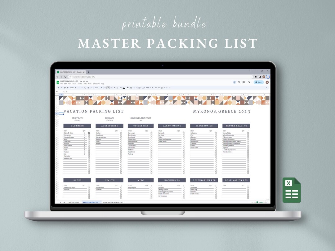 Master Packing List | Travel Packing List| Editable Packing List ...