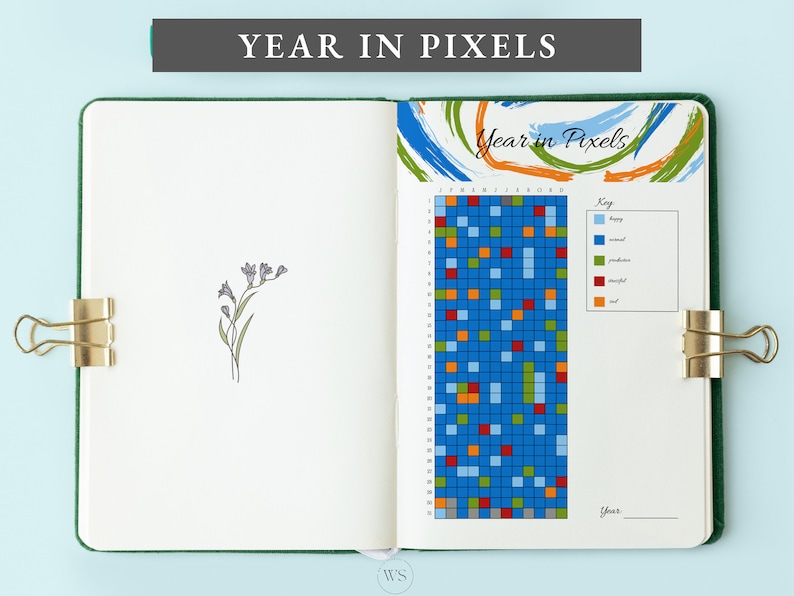 Year in Pixels Planner Printable Tracker Yearly Overview Bullet Journal ...