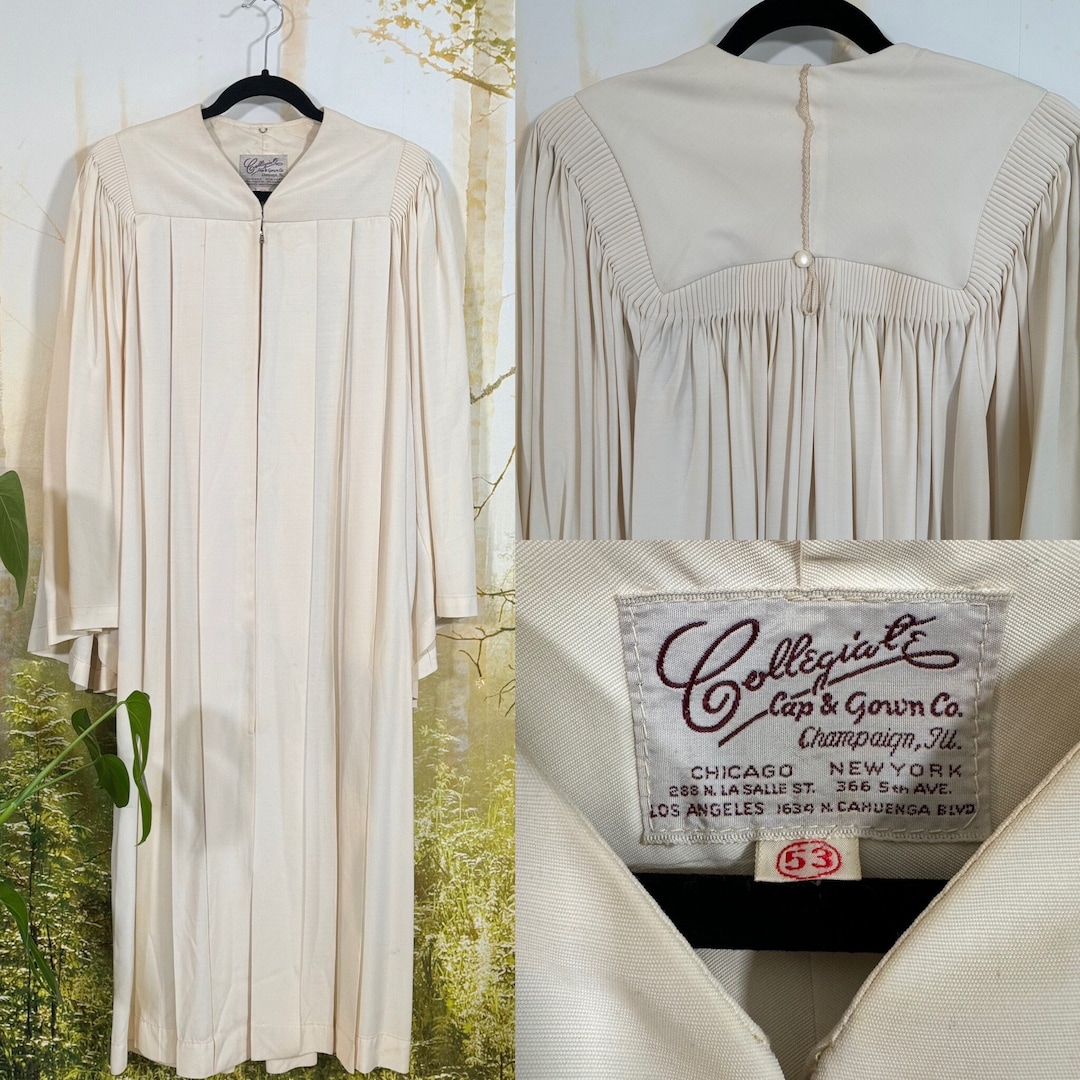 60's Collegiate Graduation Gown/choir Robe, Ivory, Pleats, Full Front ...