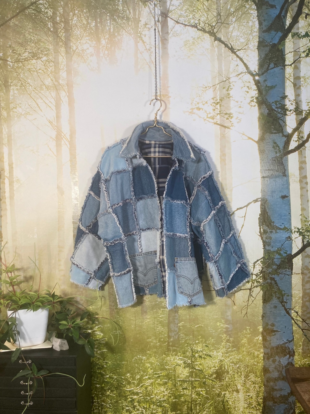EPIC Denim Patchwork Reversible Jacket Handmade, Flannel Lined, Pockets ...