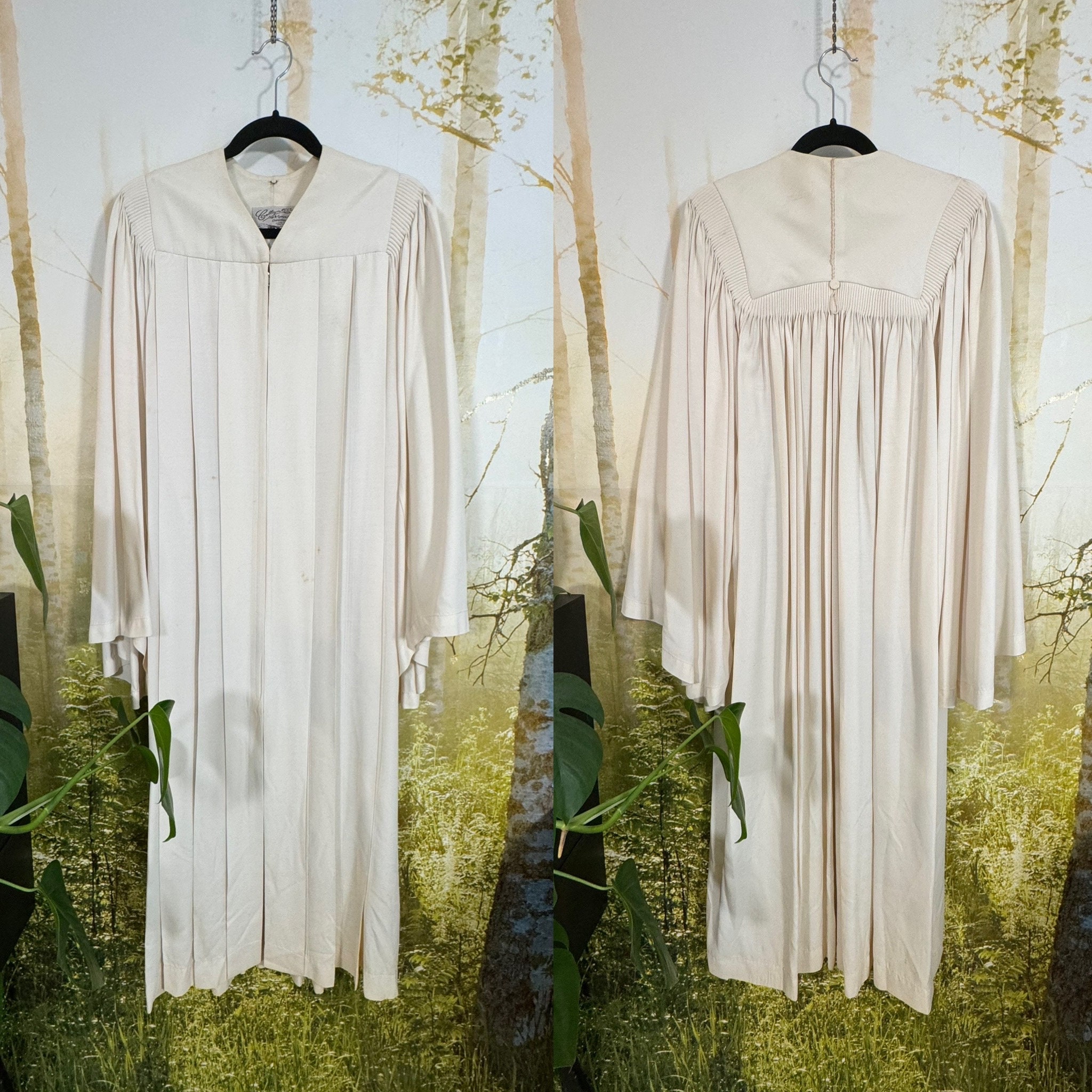60's Collegiate Graduation Gown/choir Robe, Ivory, Pleats, Full Front ...