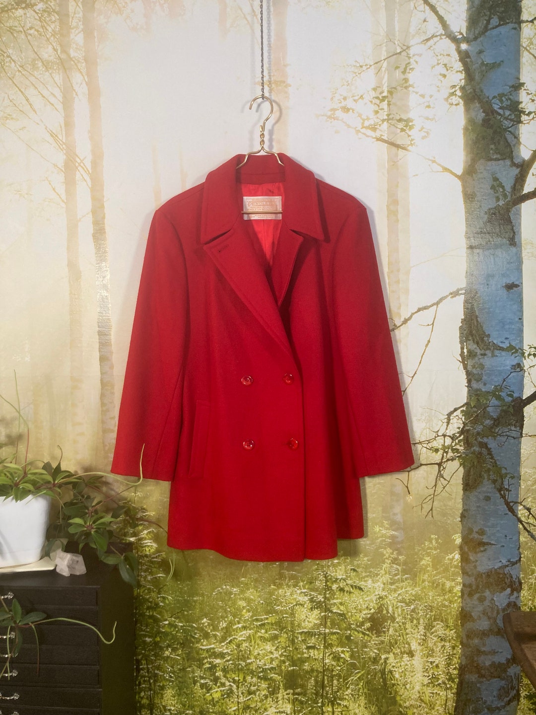 90's Cherry Red Pendleton Double Breasted Pea Coat, 100% Wool, Mint - Etsy