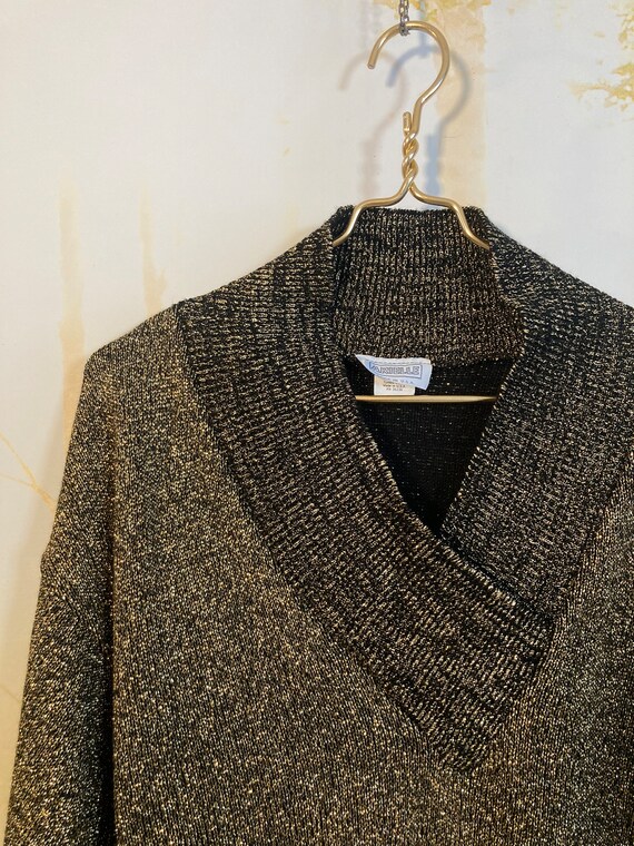 80's Arielle metallic gold and black v-neck sweater, … - Gem