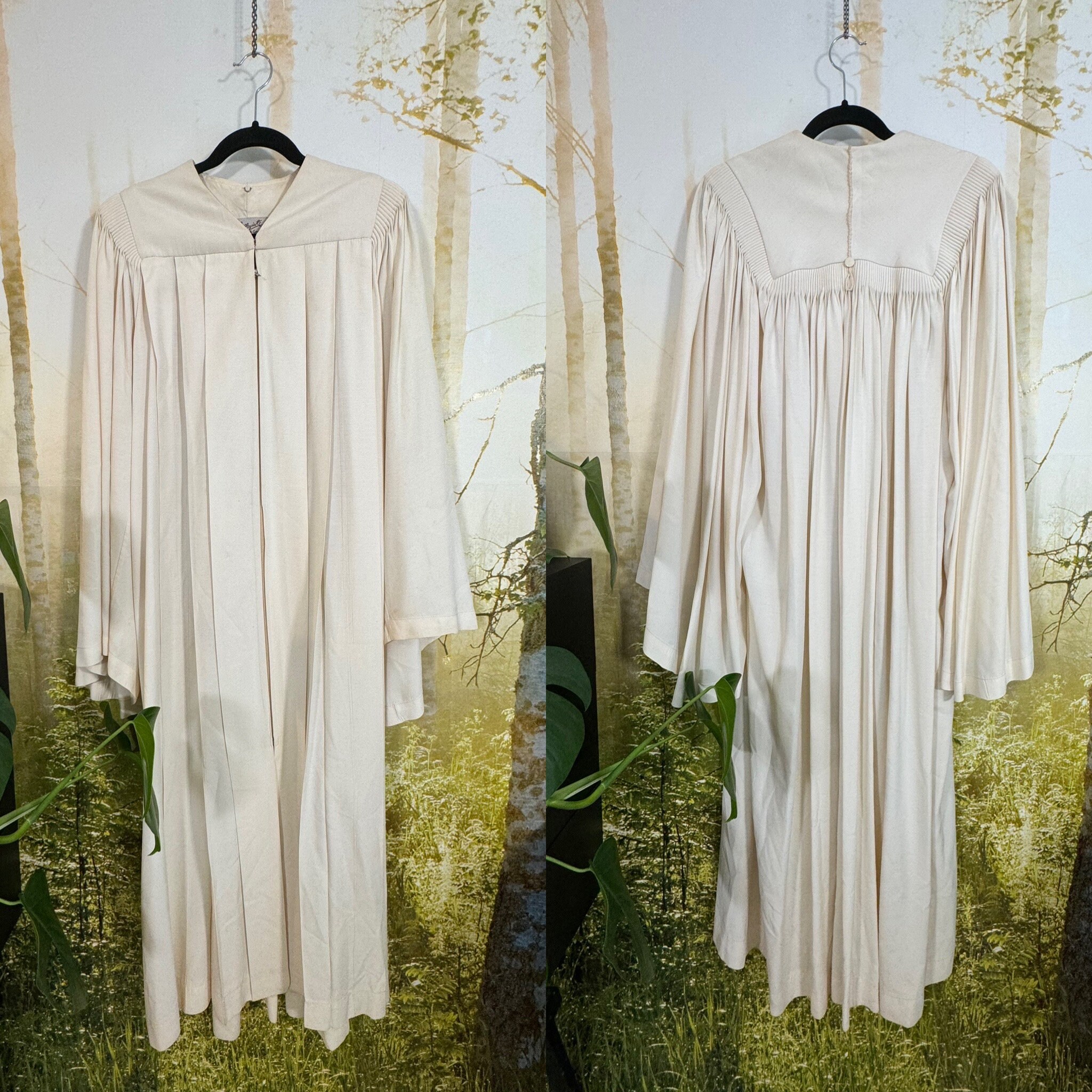 60's Collegiate Graduation Gown/choir Robe, Ivory, Pleats, Full Front ...