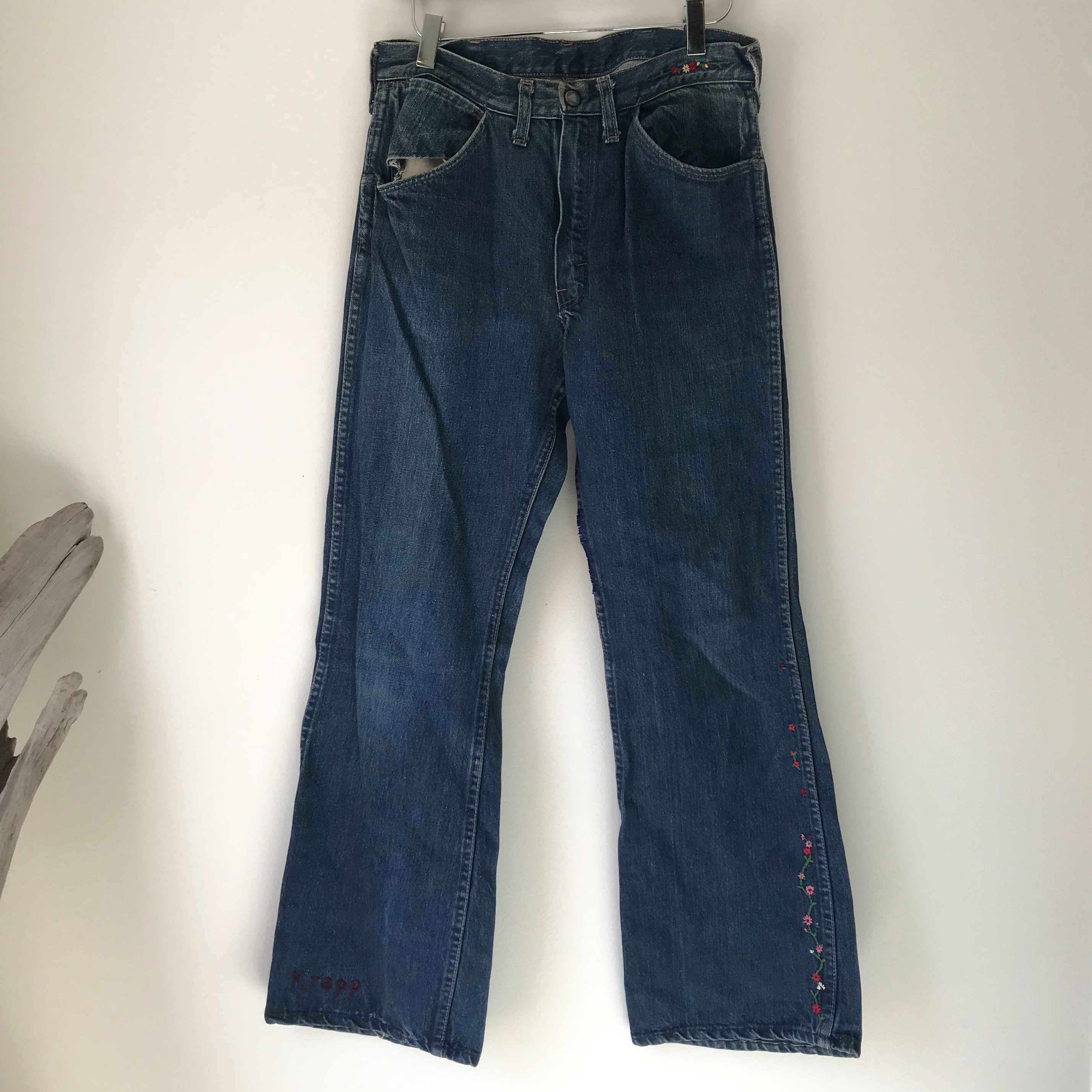 Vintage Ely Jeans W/ Hand Embroidery Flowers and | Etsy