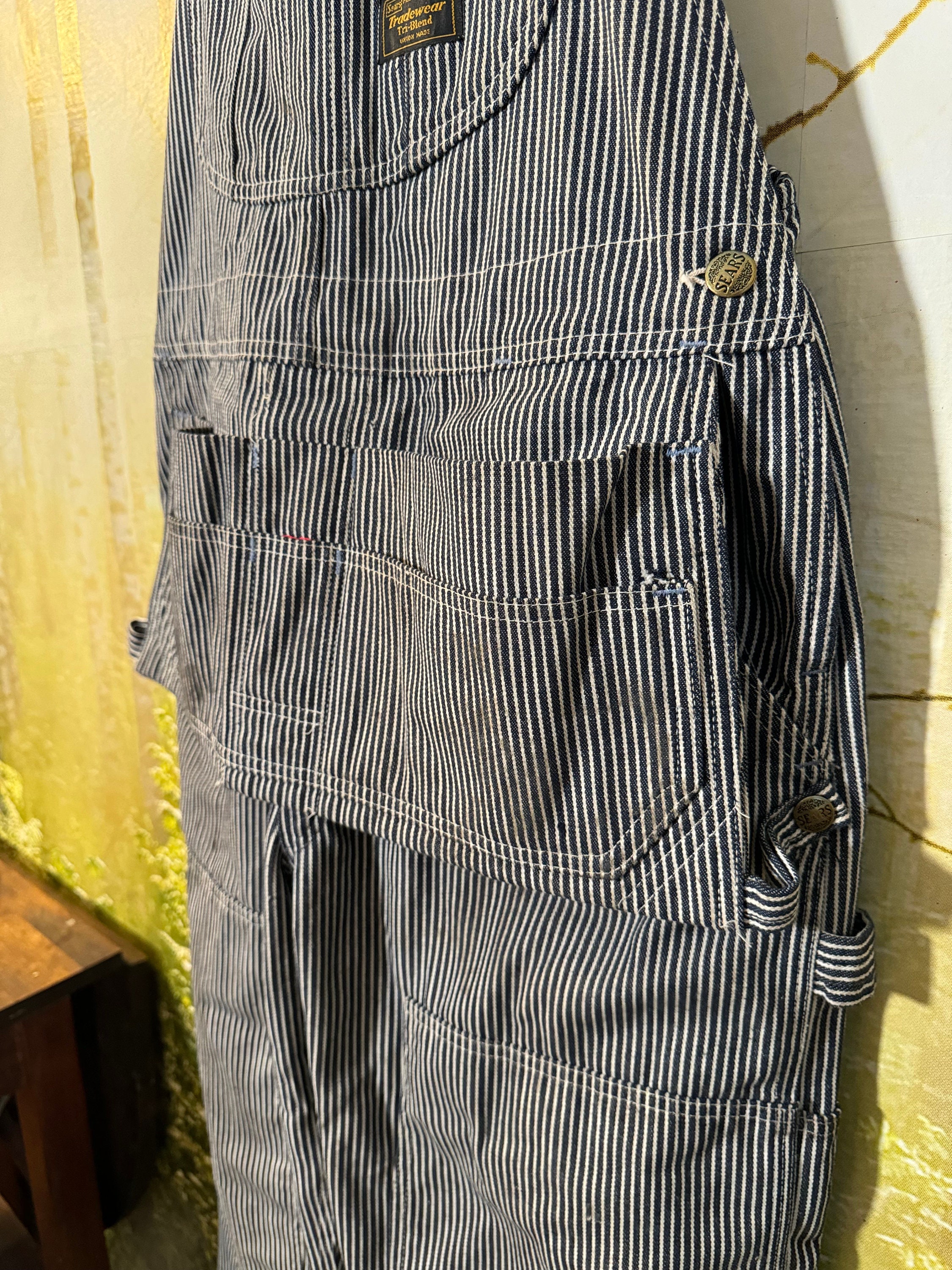 70's Sears Overalls With Tool Pouch, Hickory Striped 70's Sears Overalls With Tool Pouch, Hickory Striped