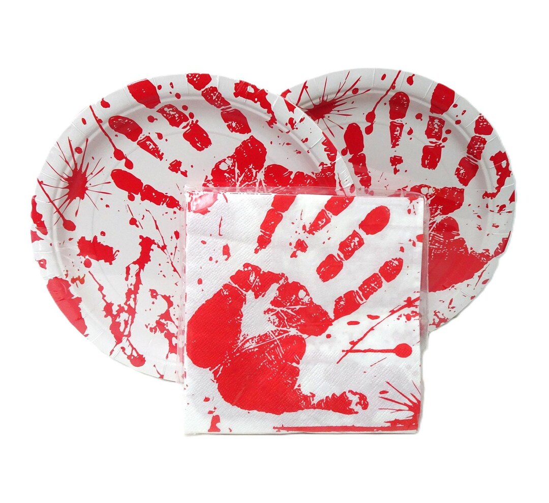 Halloween Bloody Handprint Paper Plates and Napkins Set of 16 - Etsy