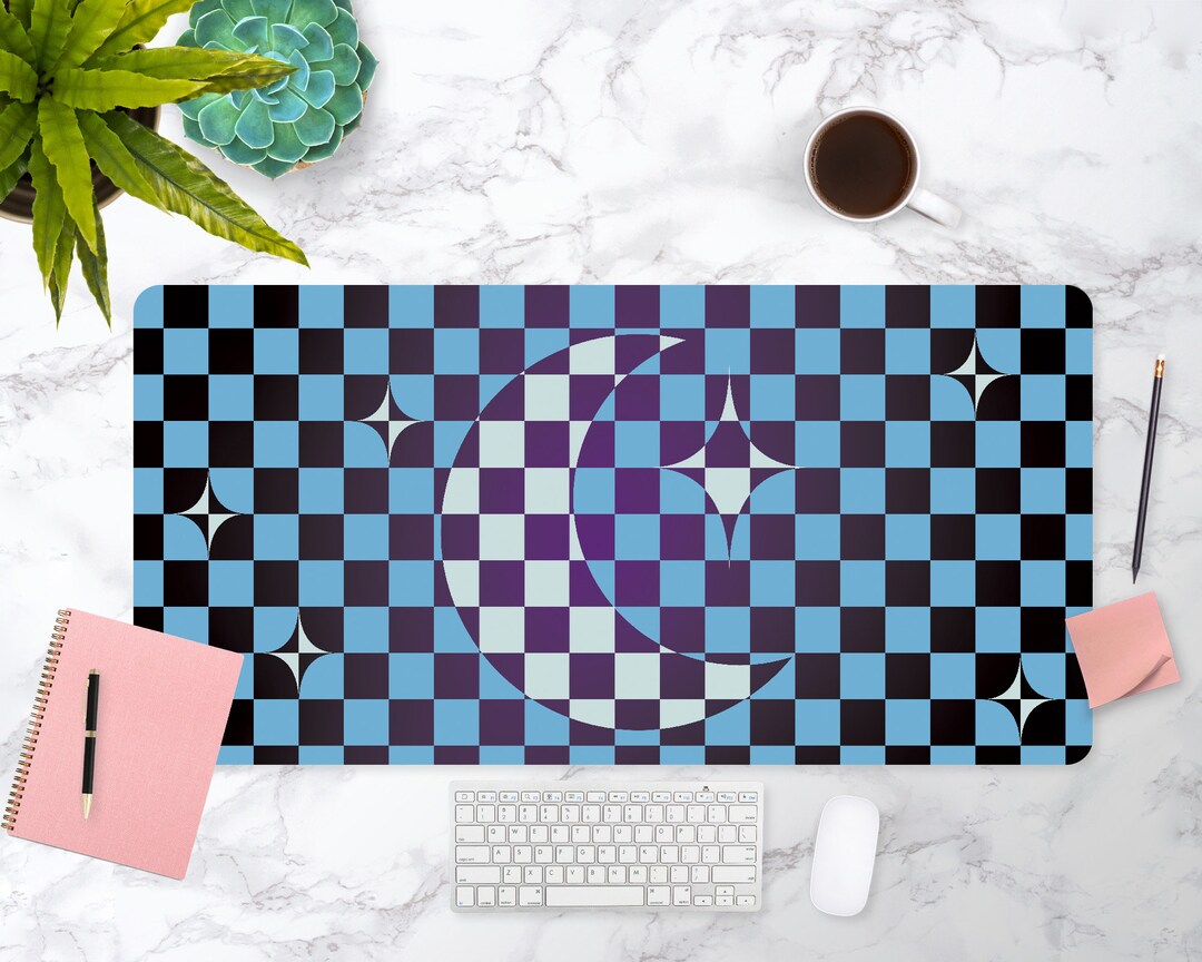 Checker Moon Desk Mat: Trendy Retro Workspace Accessory - Etsy