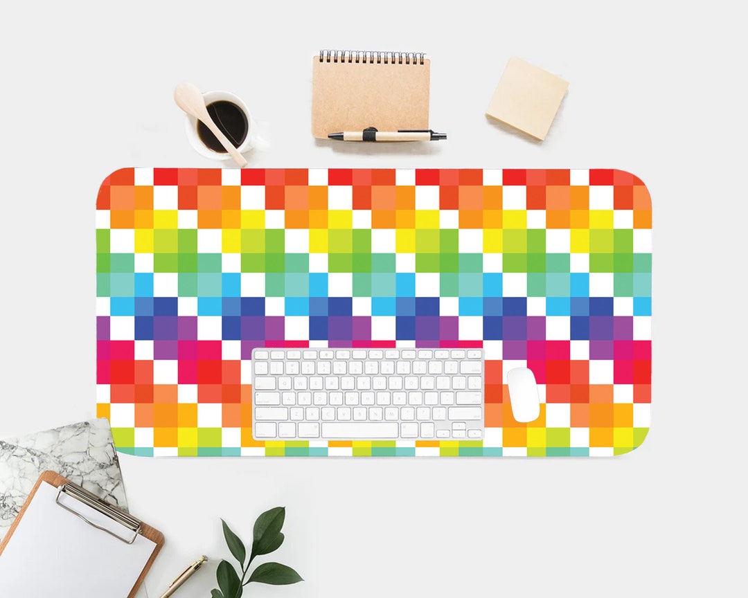 Pixel Rainbow Desk Mat, Aesthetic Desk Accessory, Cute Workspace ...