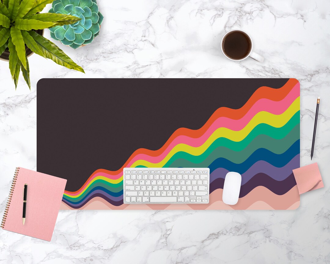 Retro Wave Graphic Desk Mat, Aesthetic Desk Accessory, Cute Workspace ...