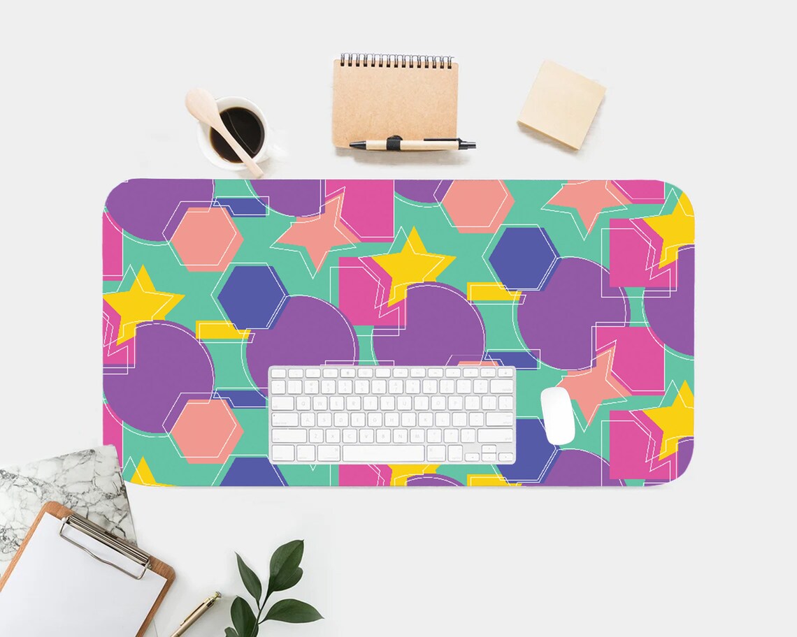Shapes Party Desk Mat, Aesthetic Desk Accessory, Cute Workspace, Trendy ...