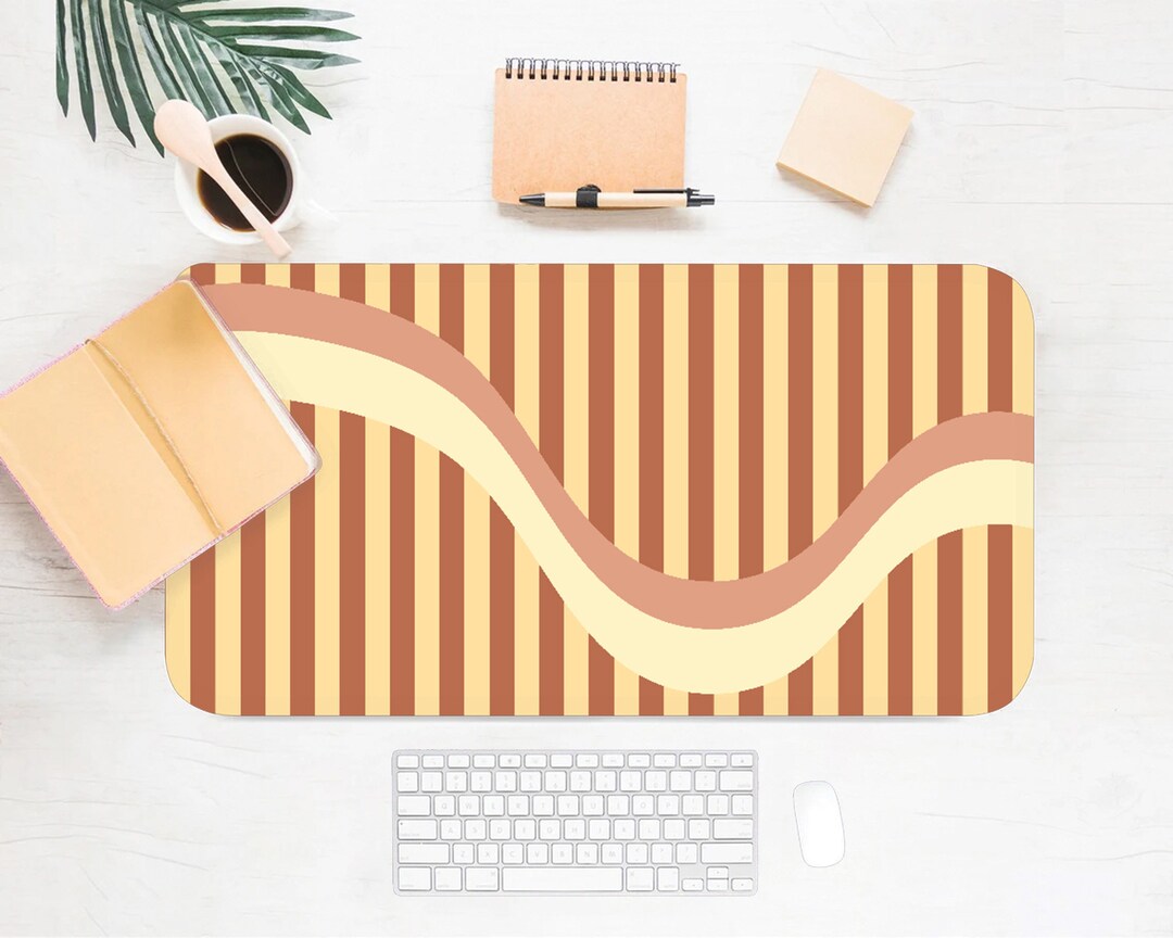 Wave Stripe Desk Mat, Aesthetic Desk Accessory, Cute Workspace, Trendy ...