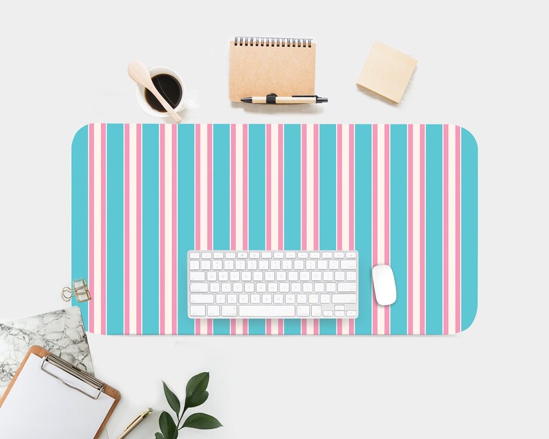 Pink and Blue Stripes Print Desk Mat Aesthetic Desk - Etsy