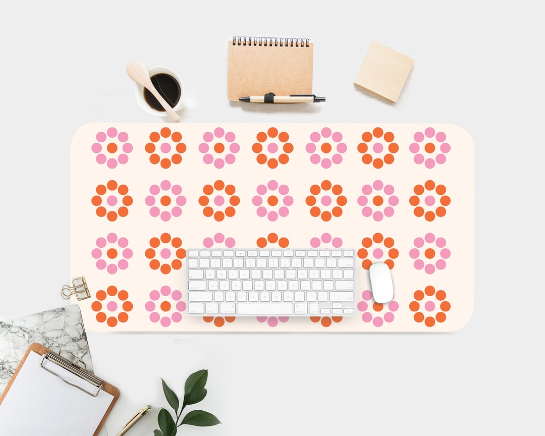 Pink and Orange Flower Print Desk Mat: Mid-century Modern Workspace - Etsy