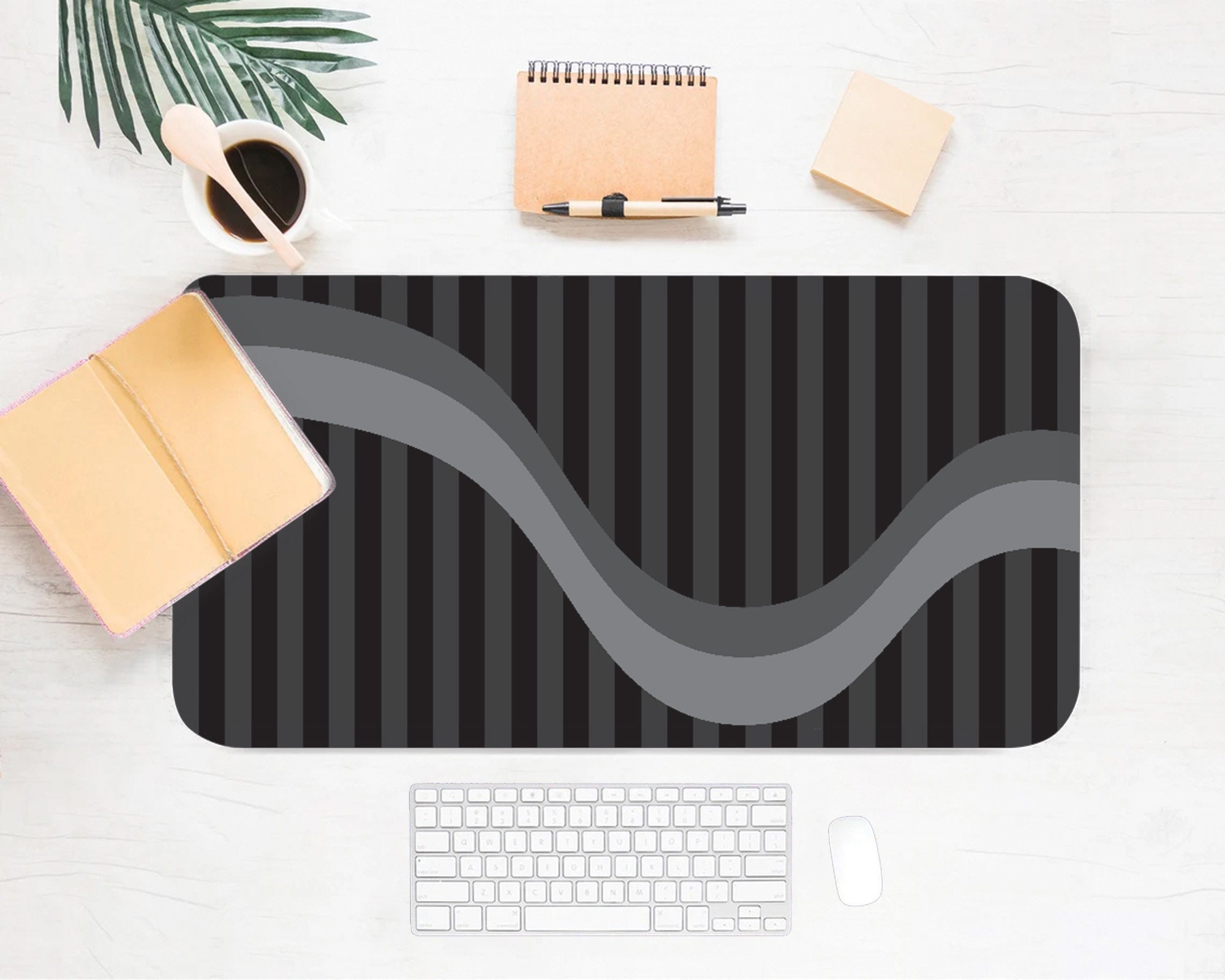 Wave Stripe Desk Mat, Aesthetic Desk Accessory, Cute Workspace, Trendy ...