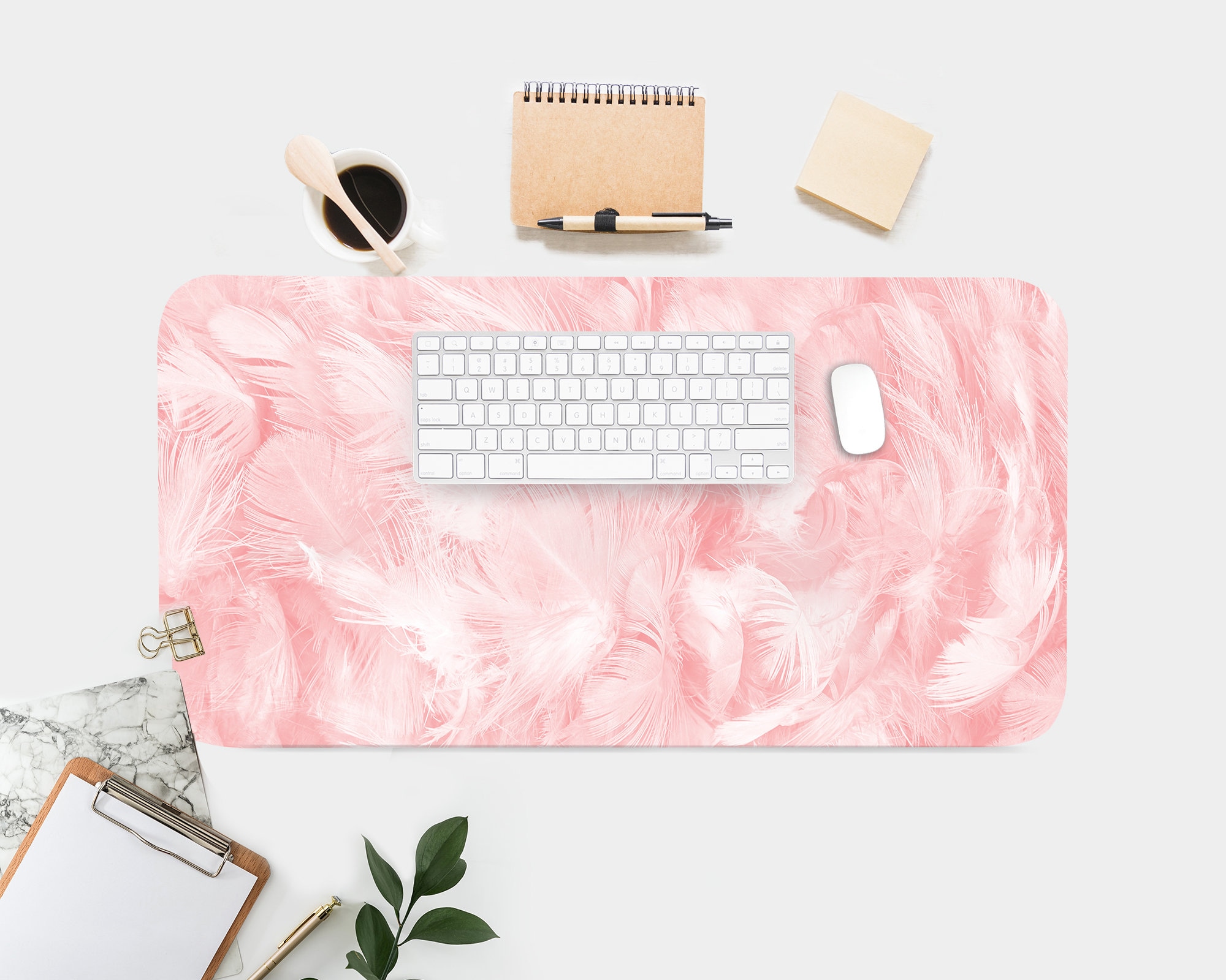 Pink Feathers Print Desk Mat Aesthetic Desk Accessory Cute - Etsy