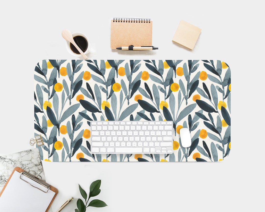Oranges and Leaves Print Desk Mat, Tropical Desk, Cute Workspace ...
