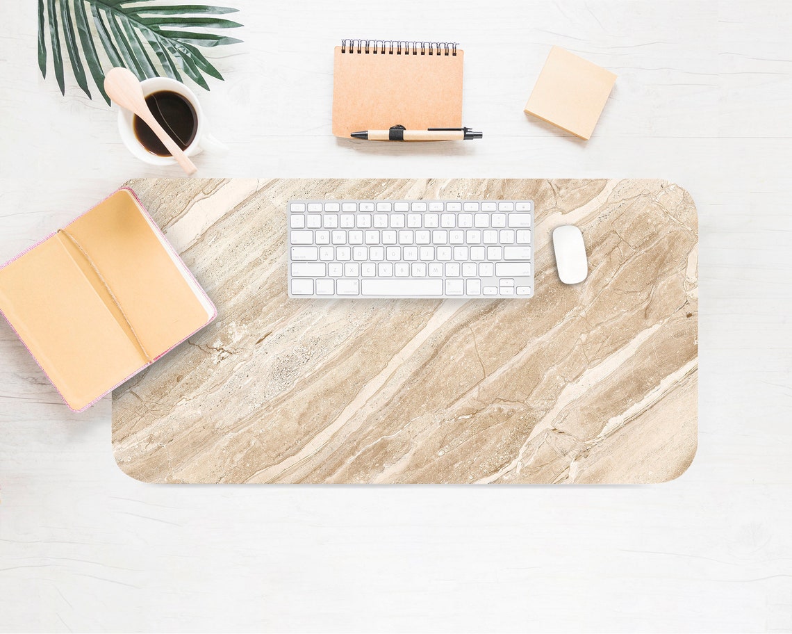 Tan Marble Print Desk Mat Aesthetic Desk Accessory Cute - Etsy