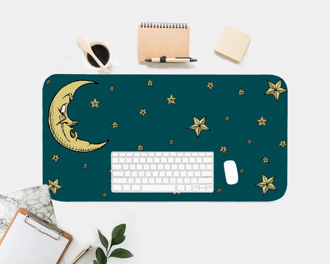 Vintage Moon & Stars Desk Mat, Desk Accessory, Cute Workspace, Trendy ...