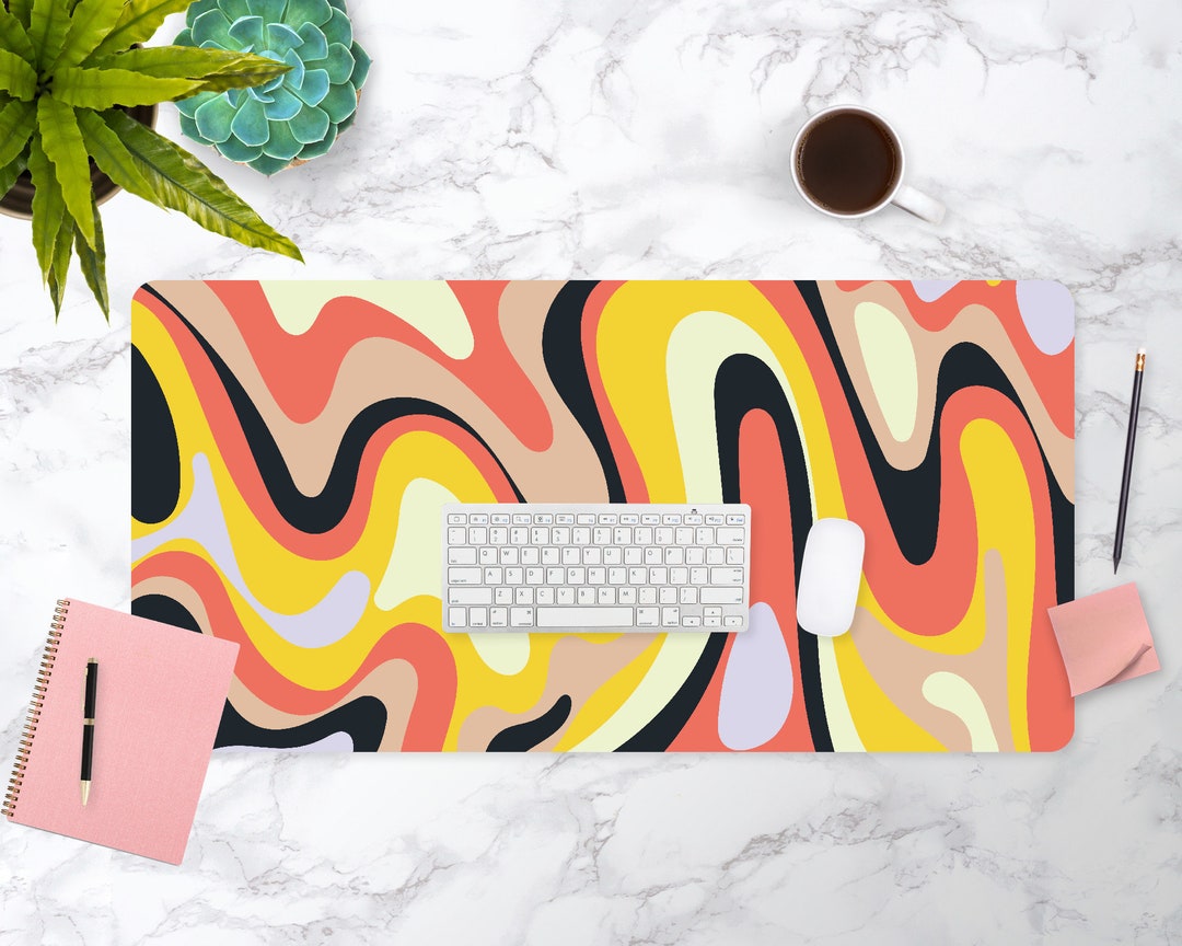 Wonky Wave Print Desk Mat, Aesthetic Workspace Accessory - Etsy