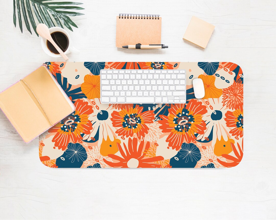 Groovy Floral Graphic Desk Mat, Desk Accessory, Vintage Workspace ...