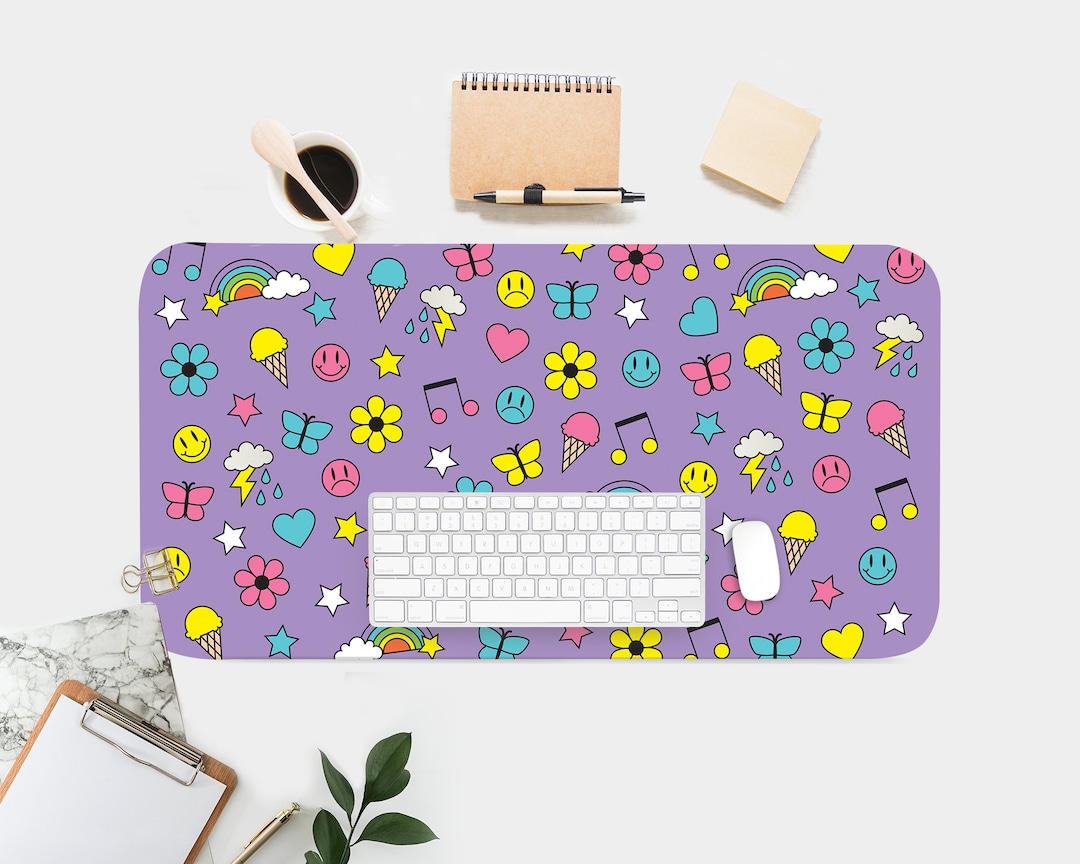 Sticker Print Desk Mat, Aesthetic Desk Accessory, Cute Workspace ...