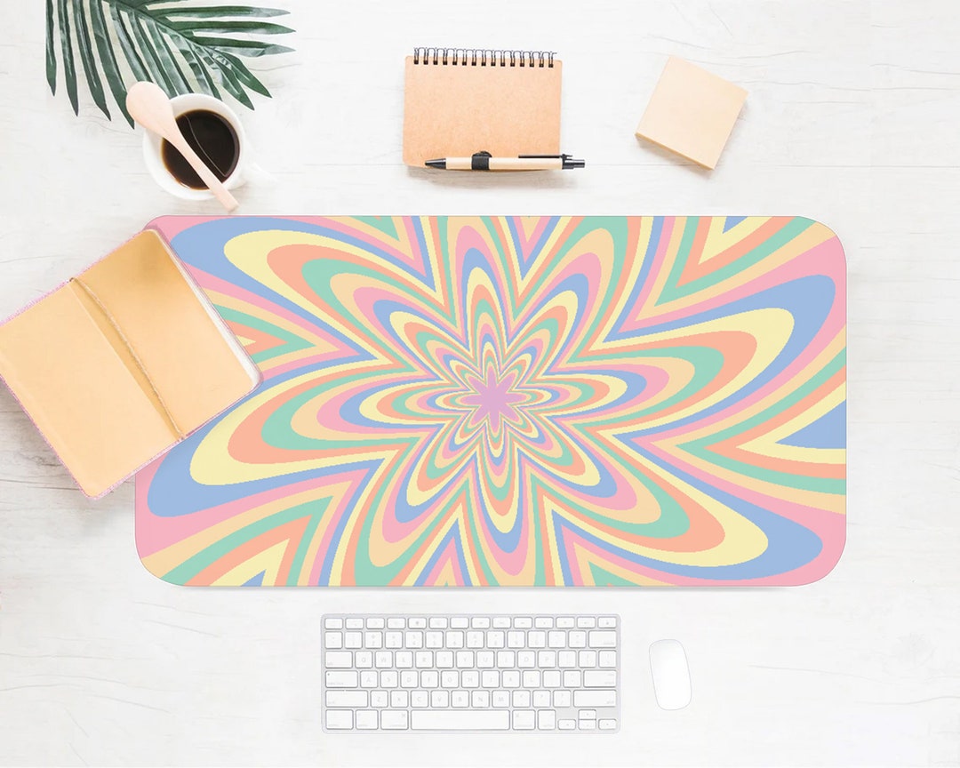 Retro Trippy Flower Desk Mat, Rainbow Workspace Accessory - Etsy