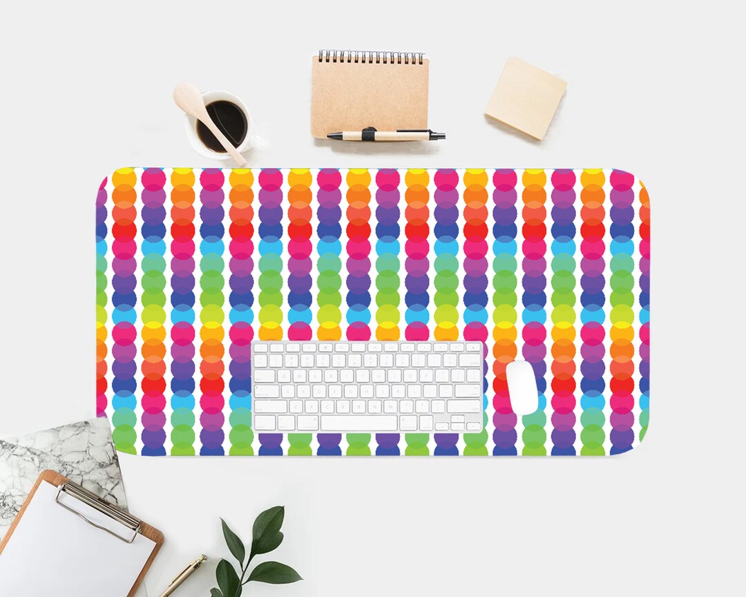 Rainbow Circles Desk Mat, Aesthetic Boho Workspace Accessory - Etsy