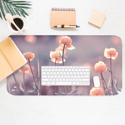 Pink Flowers Desk Mat Tropical Desk Accessory Cute - Etsy