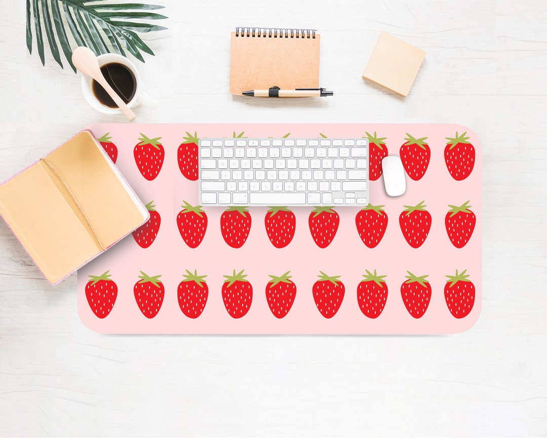 Strawberries Pattern Desk Mat, Desk Accessory, Cute Workspace, Y2K ...