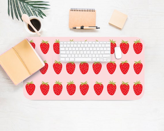 Strawberries Pattern Desk Mat Desk Accessory Cute Workspace | Etsy