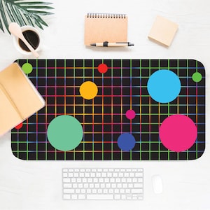 Rainbow Grid Desk Mat, Aesthetic Desk Accessory, Cute Workspace, Retro ...