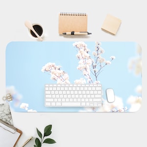 Blue Babys Breath Desk Mat, Boho Desk Accessory, Cute Workspace, Trendy ...