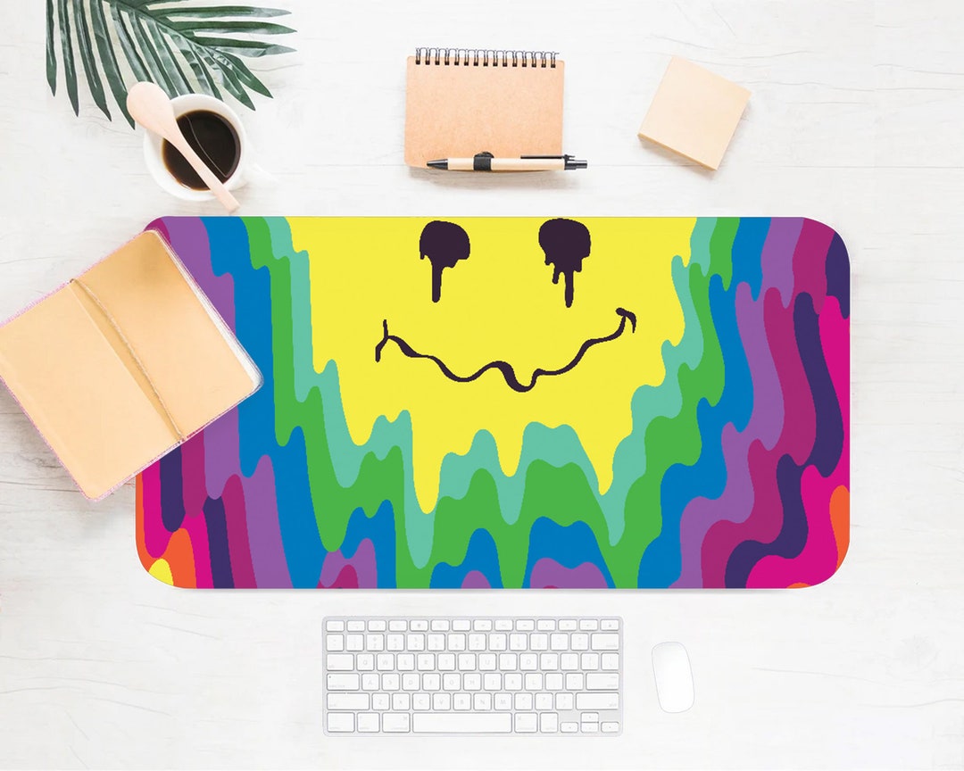 Smiley Face Drip Desk Mat, Aesthetic Trippy Desk Accessory - Etsy