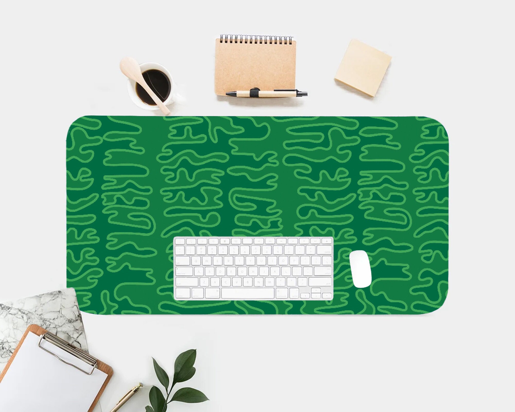 Snail Trails Desk Mat, Abstract Green Pattern, Trendy Workspace ...