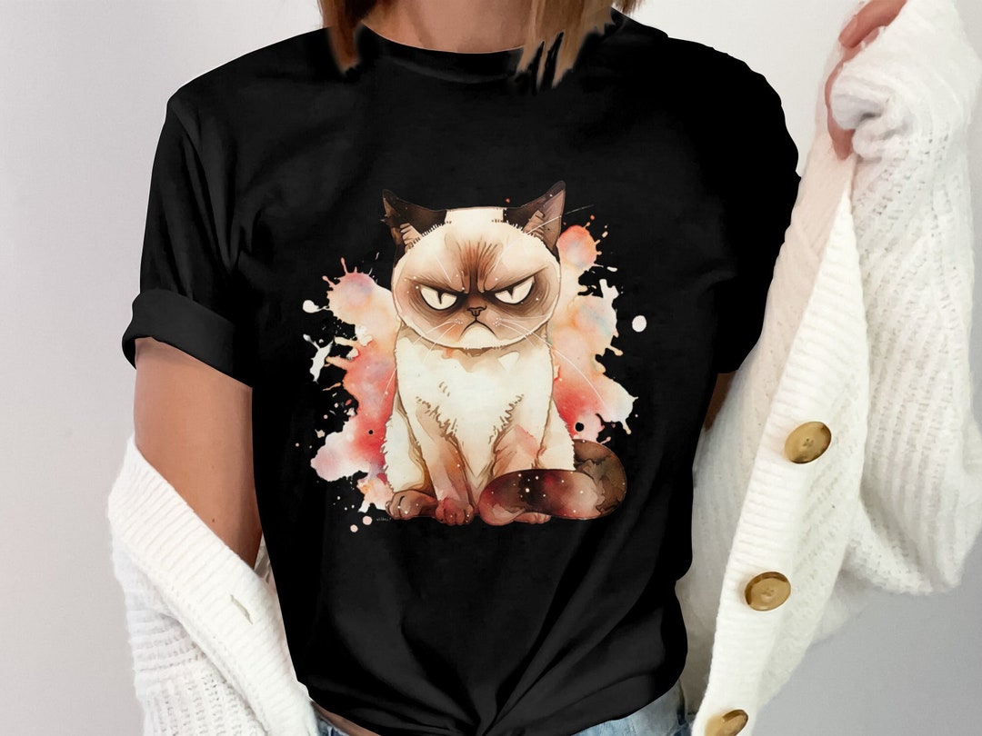 Water Colour Style Grumpy Cat T-shirt Design, Cute Cat Tee, Cat Shirt ...