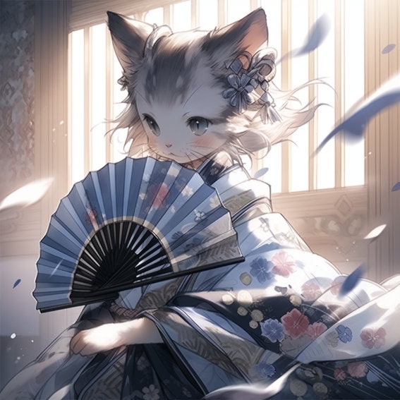 20 Cute Cat in Japanese Style Outfit and Scenery, Digital Download ...