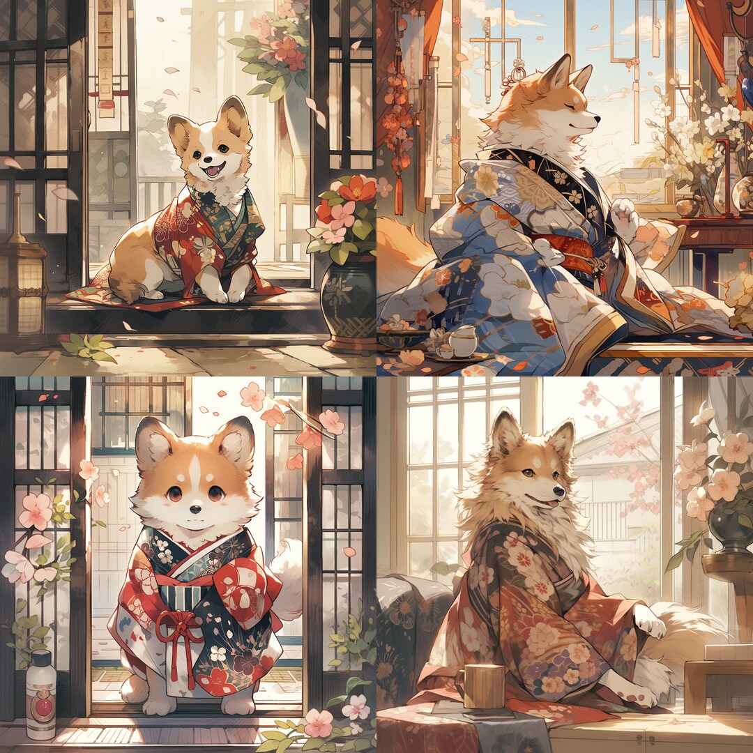23 Cute Dog in Japanese Style Environment, Scenery, Digital Download ...