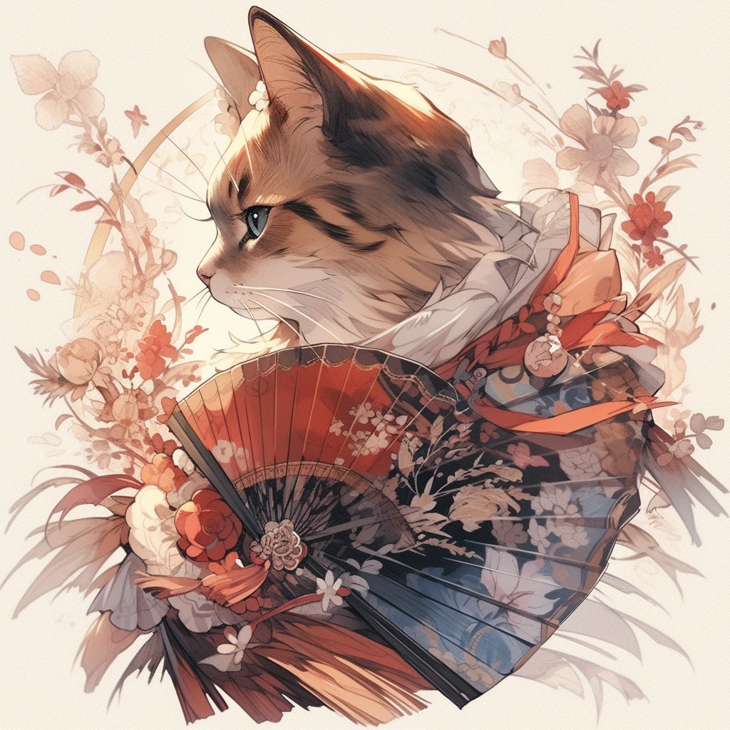 20 Cute Cat in Japanese Style Outfit and Scenery, Digital Download ...