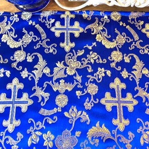 Altar Cloth Catholic Christian Home Prayer Table Runner Blue Metallic ...