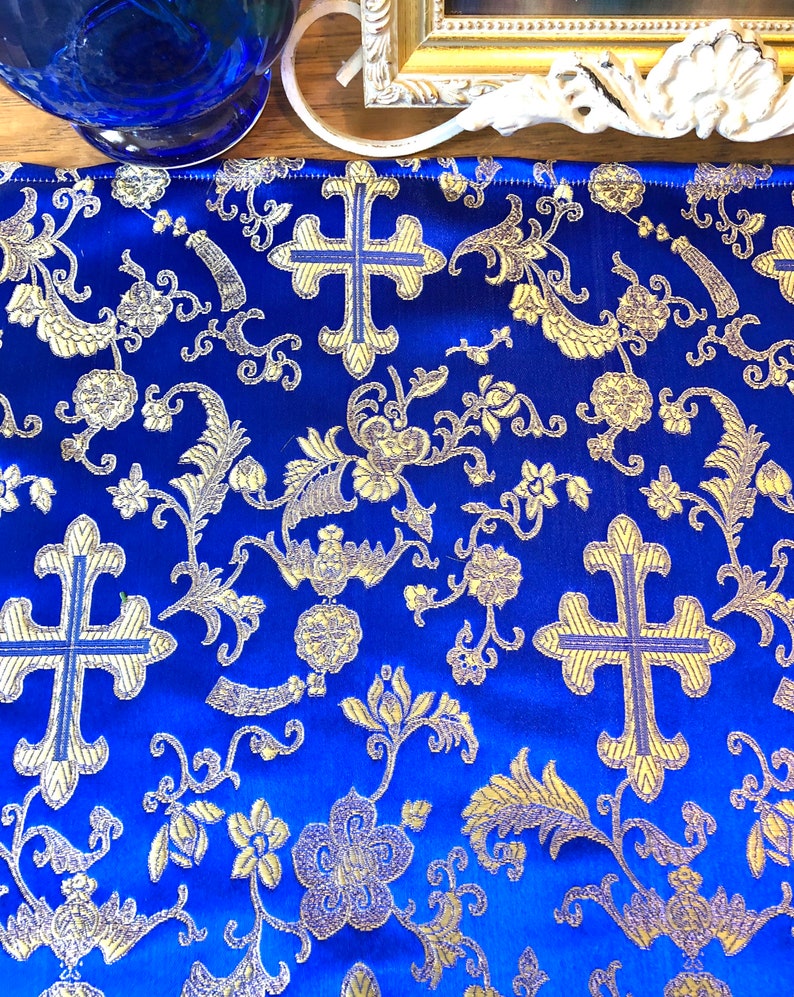 Altar Cloth Catholic Christian Home Prayer Table Runner Blue Metallic ...