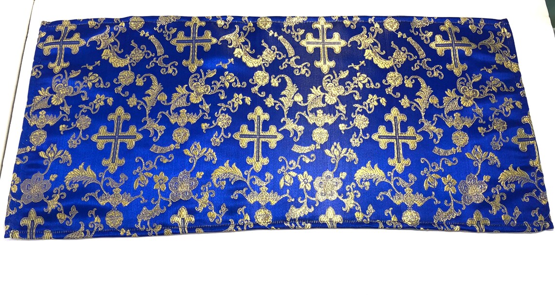 Altar Cloth Catholic Christian Home Prayer Table Runner Blue Metallic ...