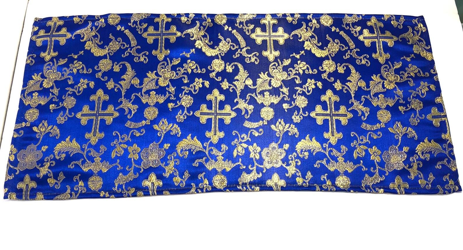 Altar Cloth Catholic Christian Home Prayer Table Runner Blue Metallic ...