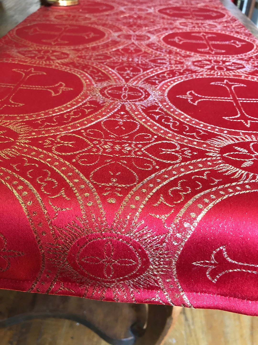 Altar Cloth Catholic Christian Home, Red and Metallic Gold, Prayer ...