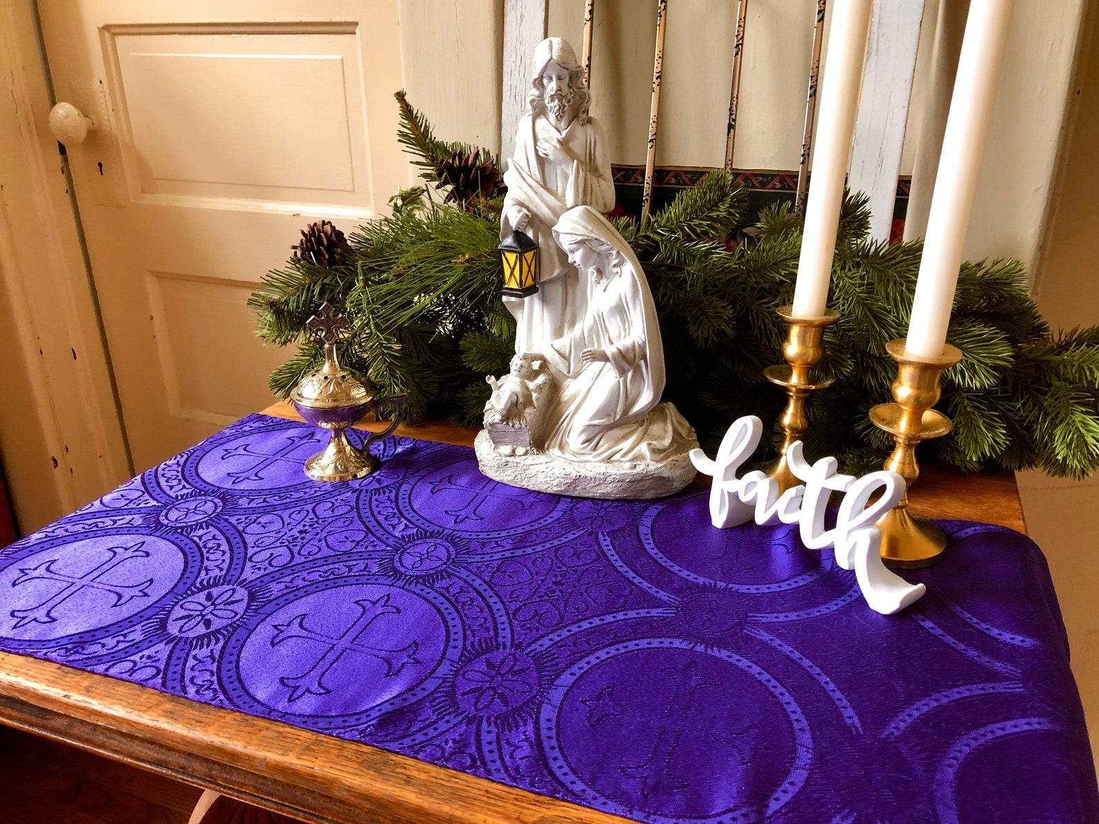 Lent Altar Catholic Christian Purple Prayer Table Cloth Crosses ...