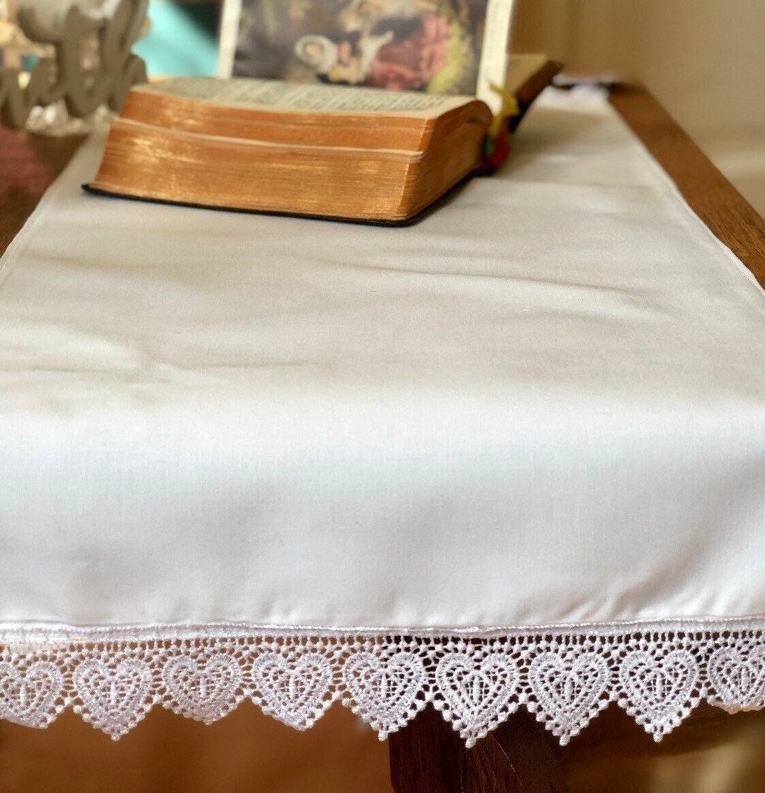 Altar Cloth Catholic Christian Home White Cotton With Heart Lace ...