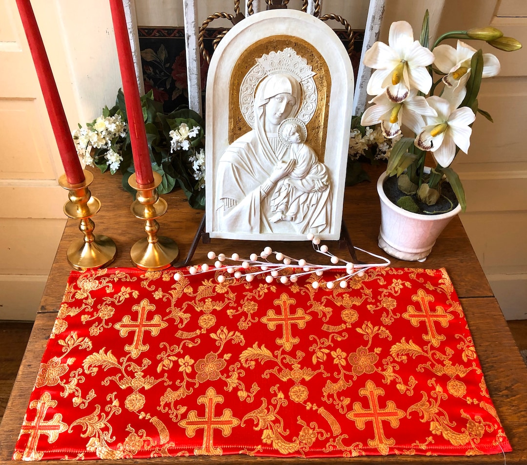Altar Cloth Red Metallic Gold Catholic Christian 12 X 26.75 Inches ...