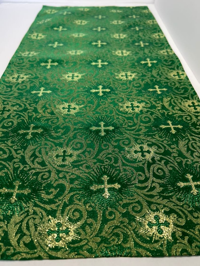 Altar Cloth Catholic Christian Home Green Gold Metallic Liturgical ...