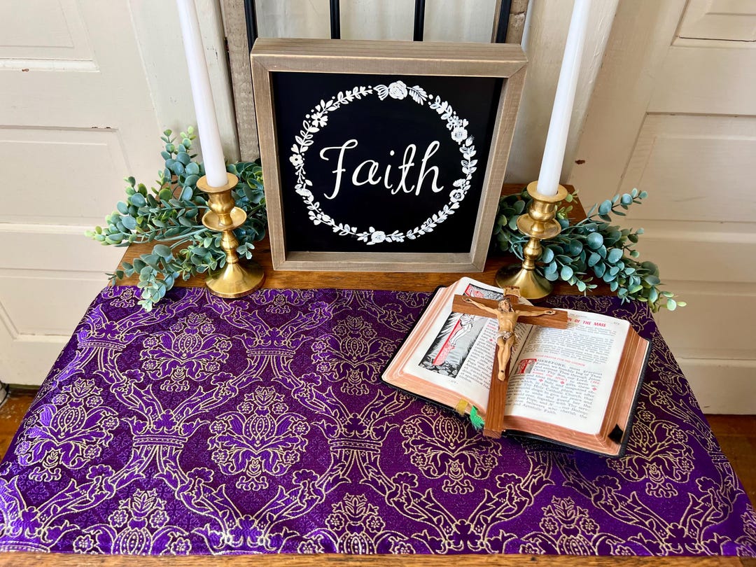 Lent Catholic Home Altar Purple Metallic Gold Liturgical Cloth ...