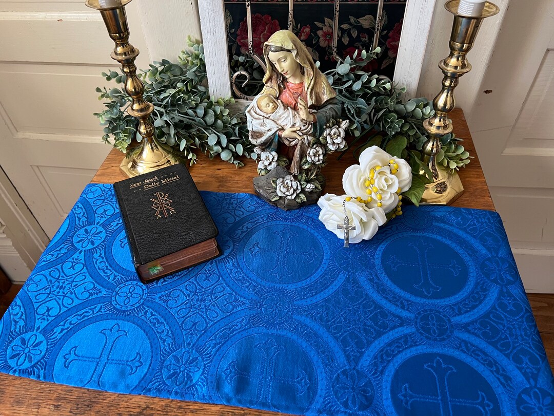Home Altar Cloth Catholic Christian Blue Liturgical Linens 11” X 35.5 ...